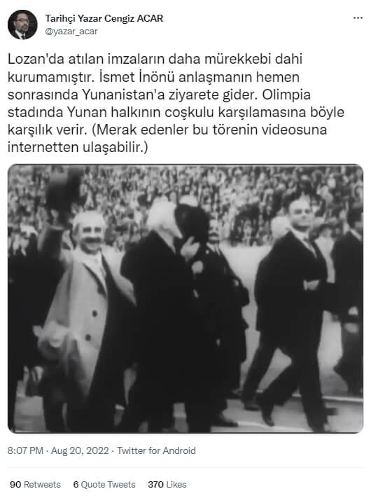 İsmet İnönü'nün Lozan Antlaşması'nın Ardından Yunanistan Ziyaretine Ait ...