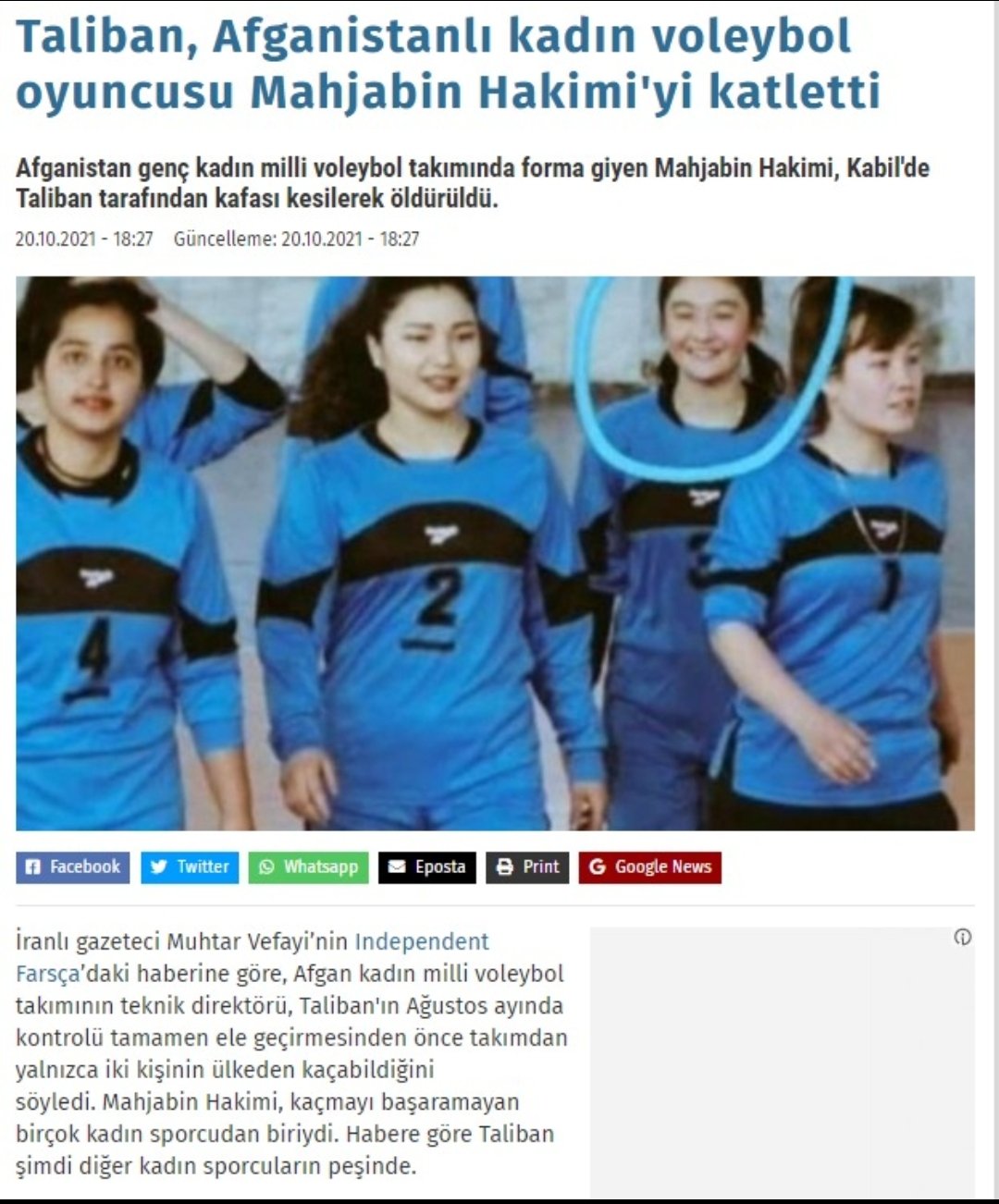 Taliban'ın Afganistan Kadın Voleybol Milli Takım Sporcusu Mahjabin ...